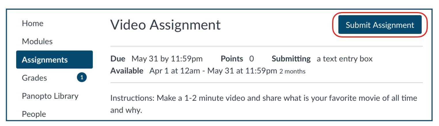 Submit A Canvas Video Assignment By Recording In Your Computer Panopto App Samuel Merritt 